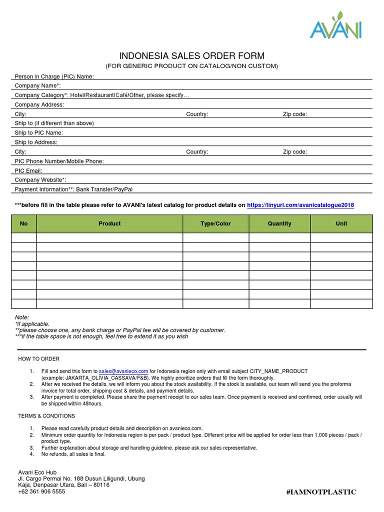 Indonesia Sales Order Form | PDF | Service Industries | Services ...