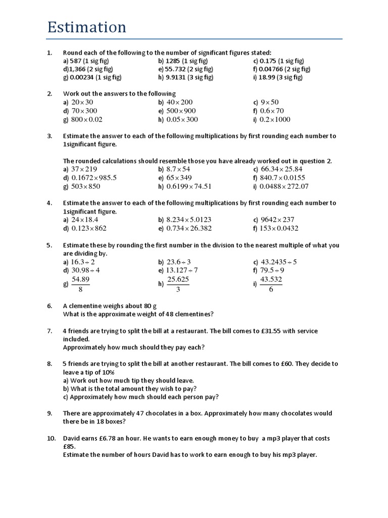 Estimation Pdf Significant Figures Algorithms