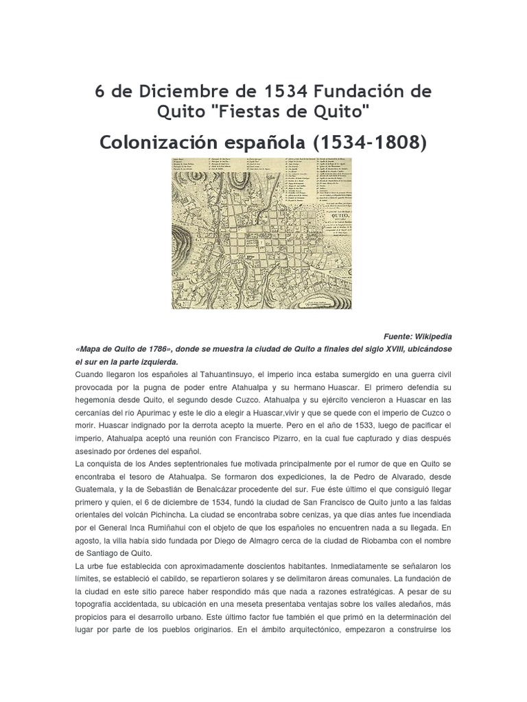 Fundación de Quito: 6 de diciembre de 1534 | PDF | Antiguas colonias ...