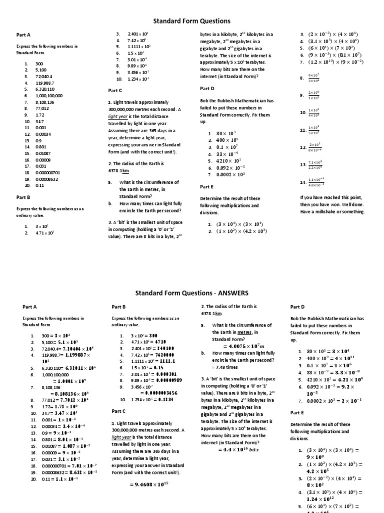 Standard Form Questions | Download Free PDF | Bit | Units Of Measurement