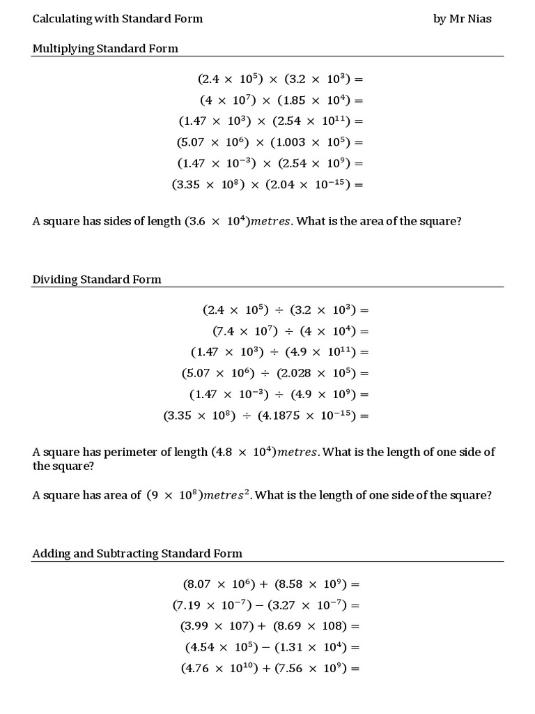 Standard Form Questions | PDF | Elementary Mathematics | Arithmetic