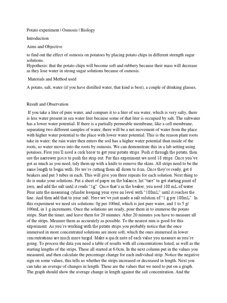 Potato Experiment | PDF | Osmosis | Applied And Interdisciplinary Physics