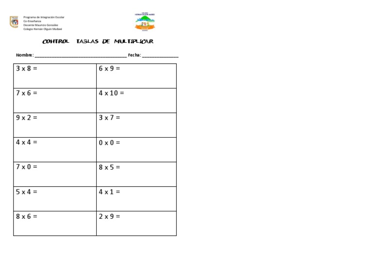 Control Tablas de Multiplicar