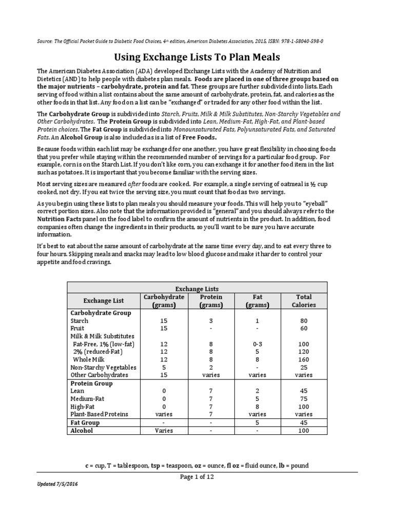 Using Exchange Lists To Plan Meals | PDF | Alcoholic Drinks | Beef