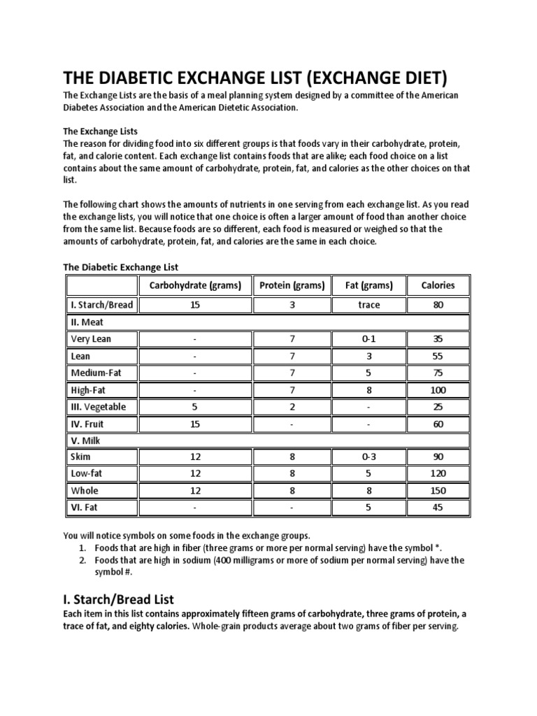 The Diabetic Exchange List PDF | PDF | Vegetables | Beef