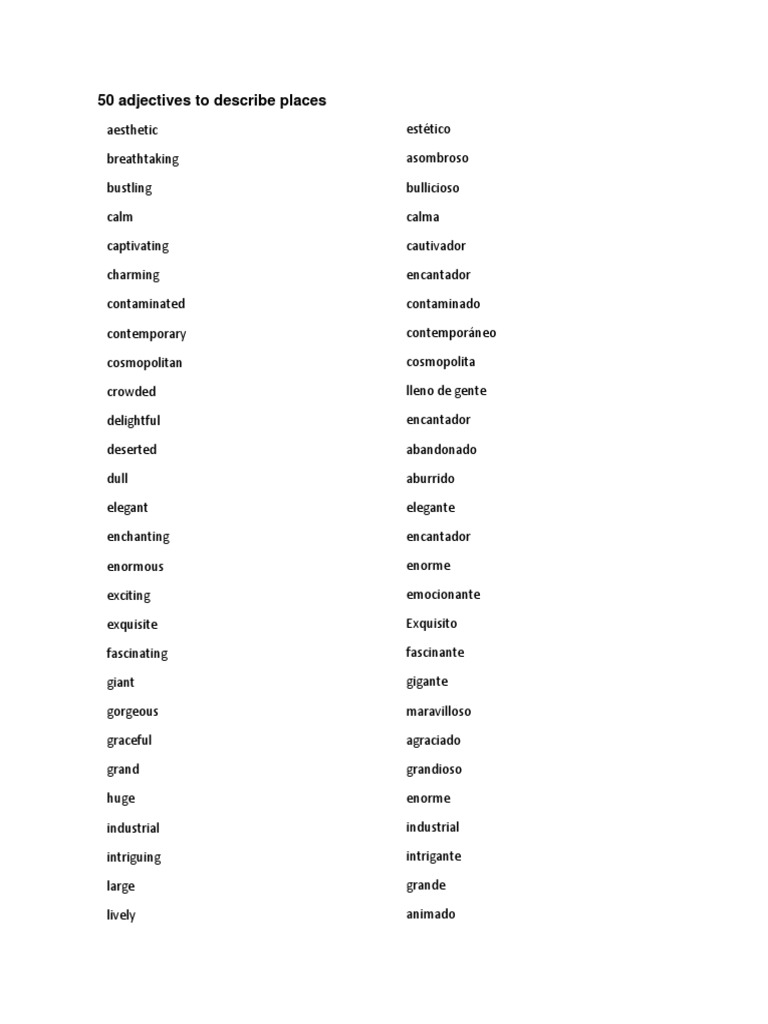 50 Adjectives To Describe Places | PDF