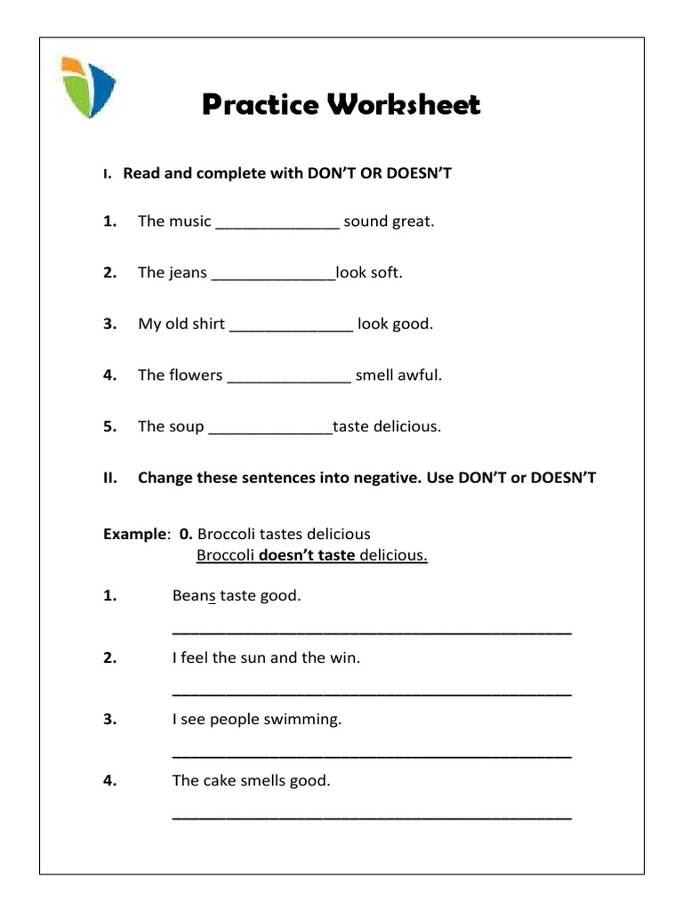 Negative Sentence Practice Worksheet | PDF | Language Arts & Discipline ...
