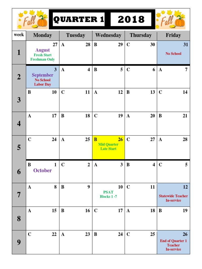 Quarter 1 Calendar - 2018-19 | PDF