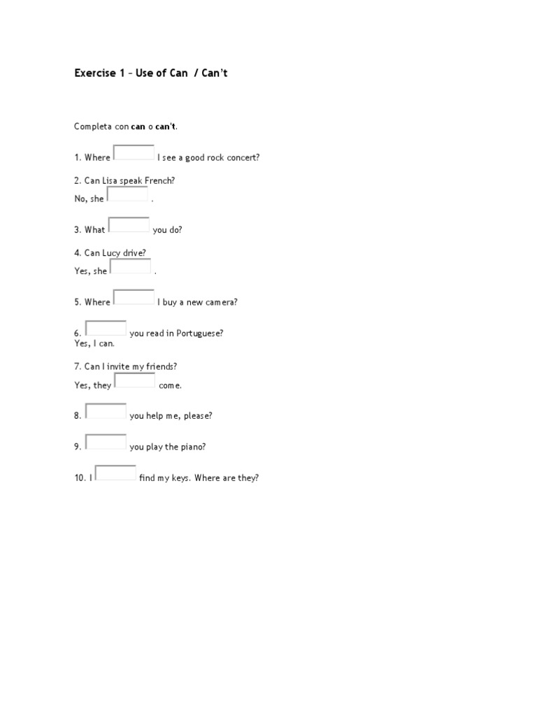 Exercise: Can/Can't Usage Practice | PDF