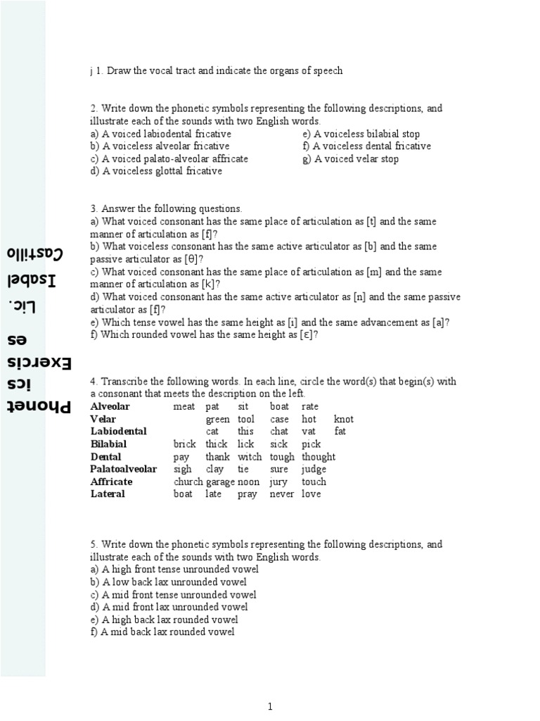 Phonetics Exercises | PDF | Consonant | Vowel