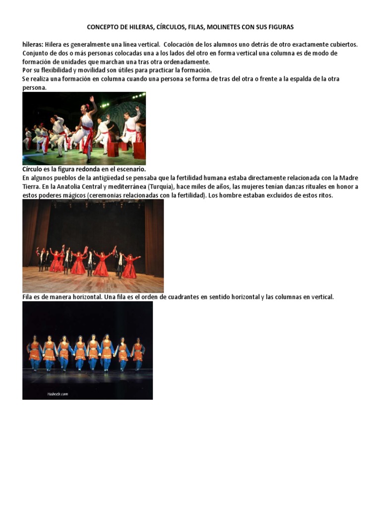Formaciones geométricas en danza: hileras, círculos y filas | PDF