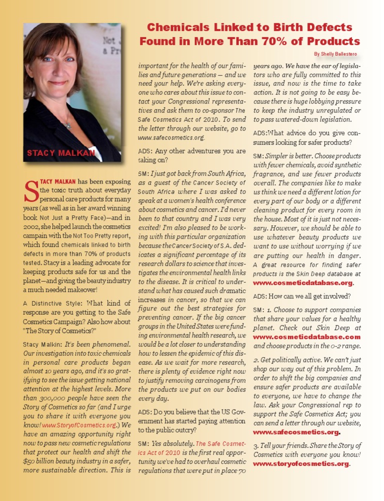 Chemicals Linked To Birth Defects - by Stacy Malkan | PDF | Cosmetics ...