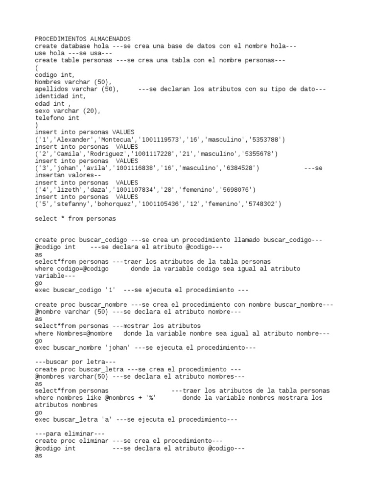 Procedimientos Almacenados SQL | PDF | Modelo de datos | SQL