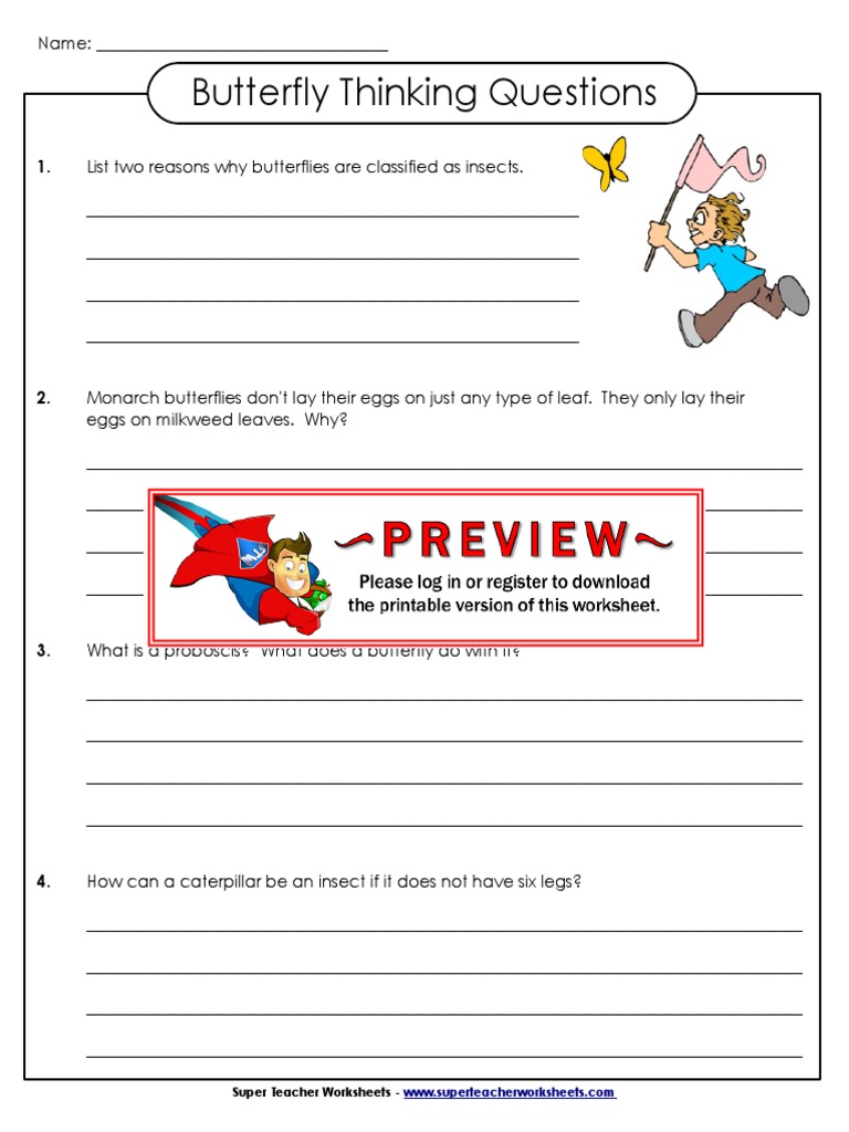 Butterfly Thinking Questions: Super Teacher Worksheets | PDF ...