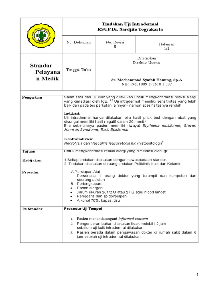 Prosedur Uji Intradermal Alergi | PDF
