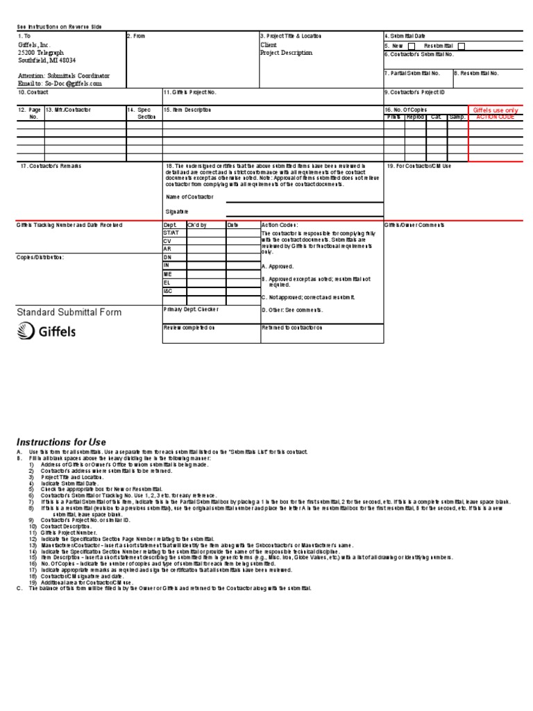 Submittal Form | General Contractor | Technology & Engineering