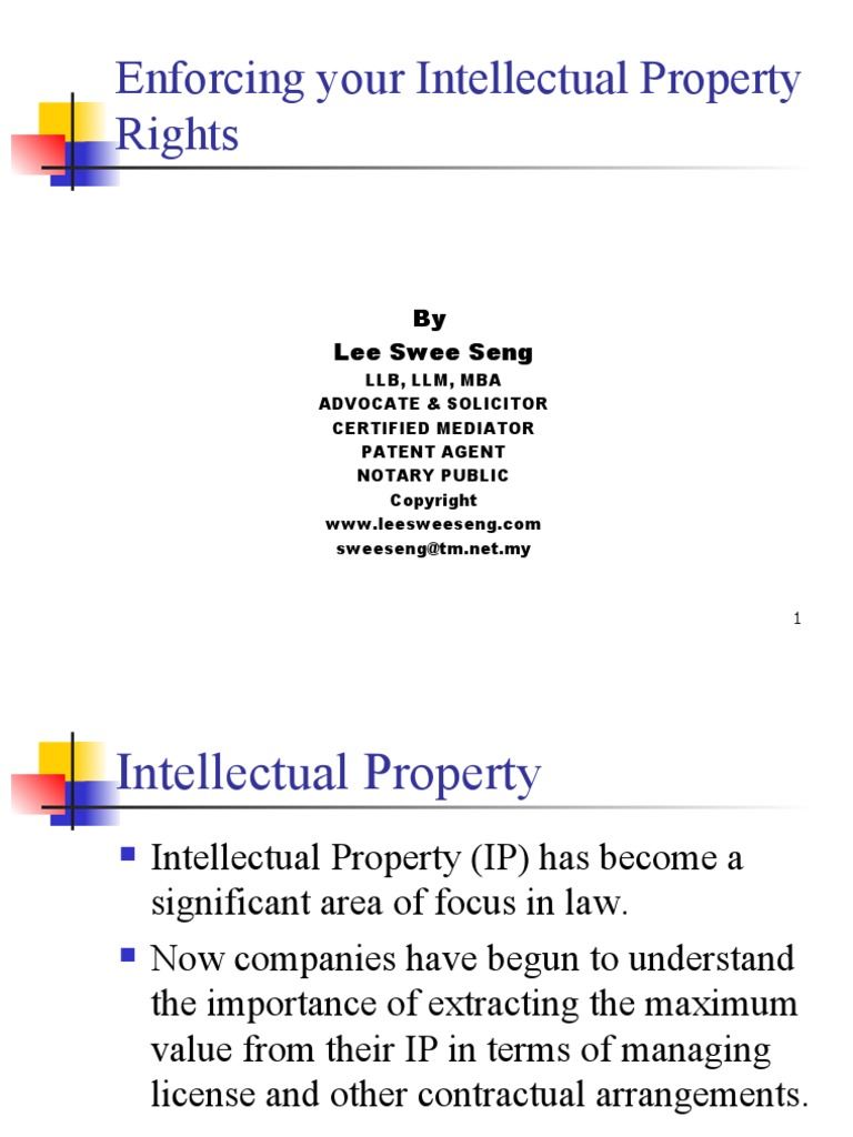 Enforcing Your Intellectual Property Rights: by Lee Swee Seng | PDF ...