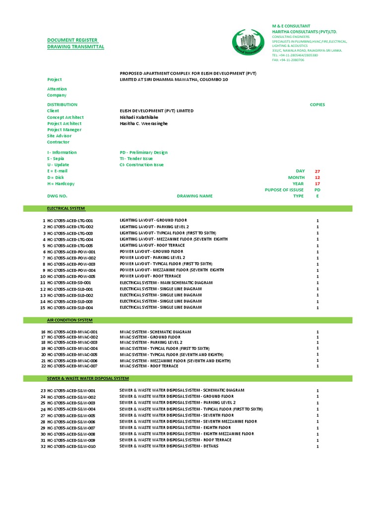 Document Register Drawing Transmittal | PDF | Architect | Environmental ...