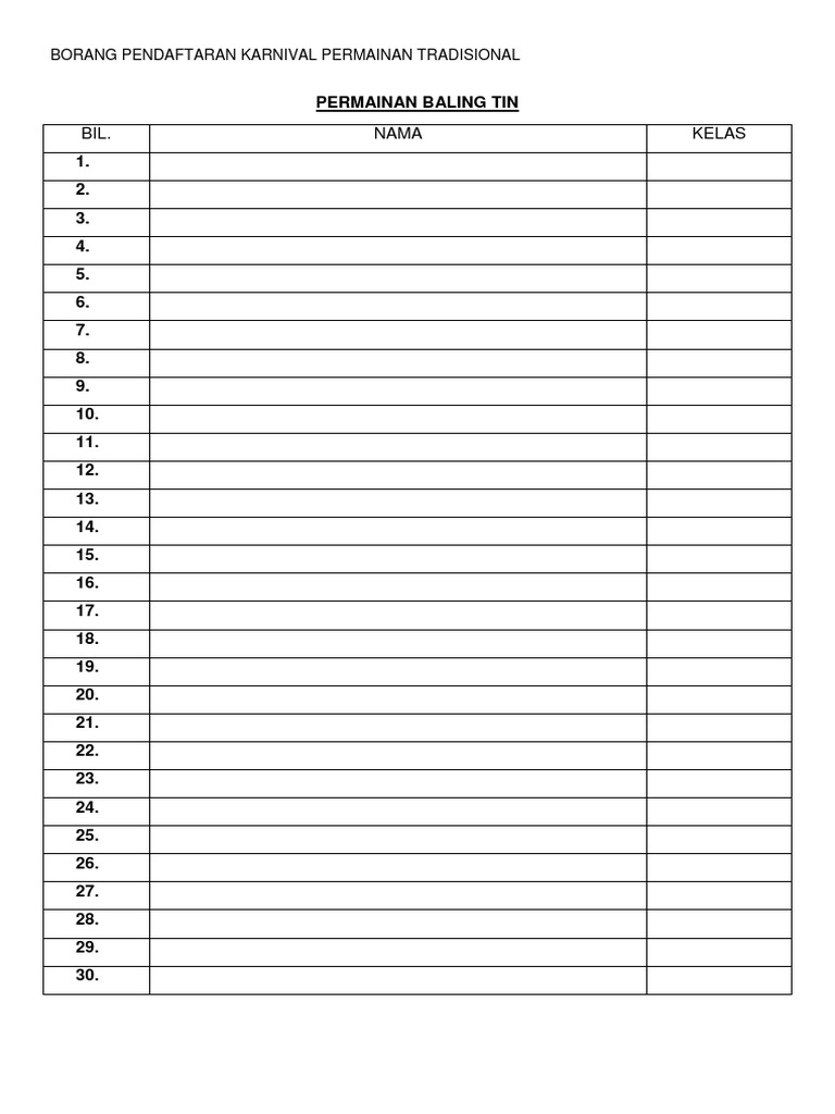 Bil. Nama Kelas: Permainan Baling Tin | PDF