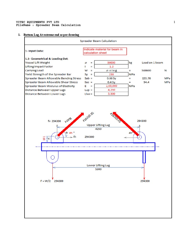 Vitec Equipments PVT LTD Filename: Spreader Beam Calculation | PDF ...