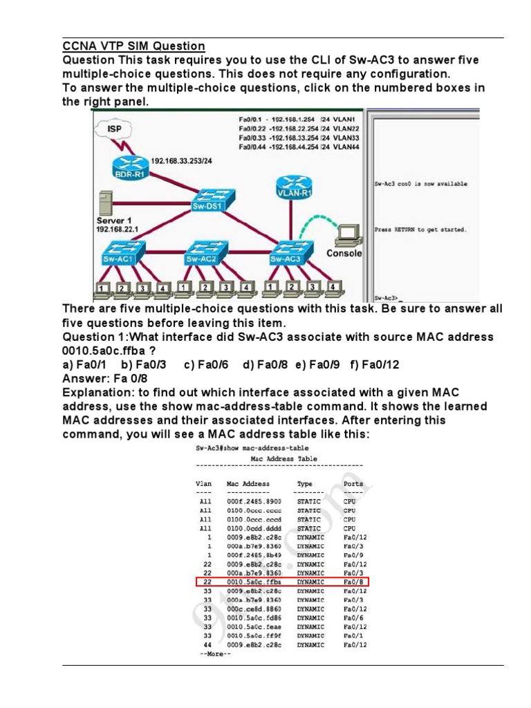 CCNA Simulation Questions Solved | PDF | Ip Address | Router (Computing)