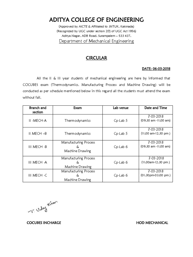 COCUBES Exam Schedule for Mechanical Engineering | PDF