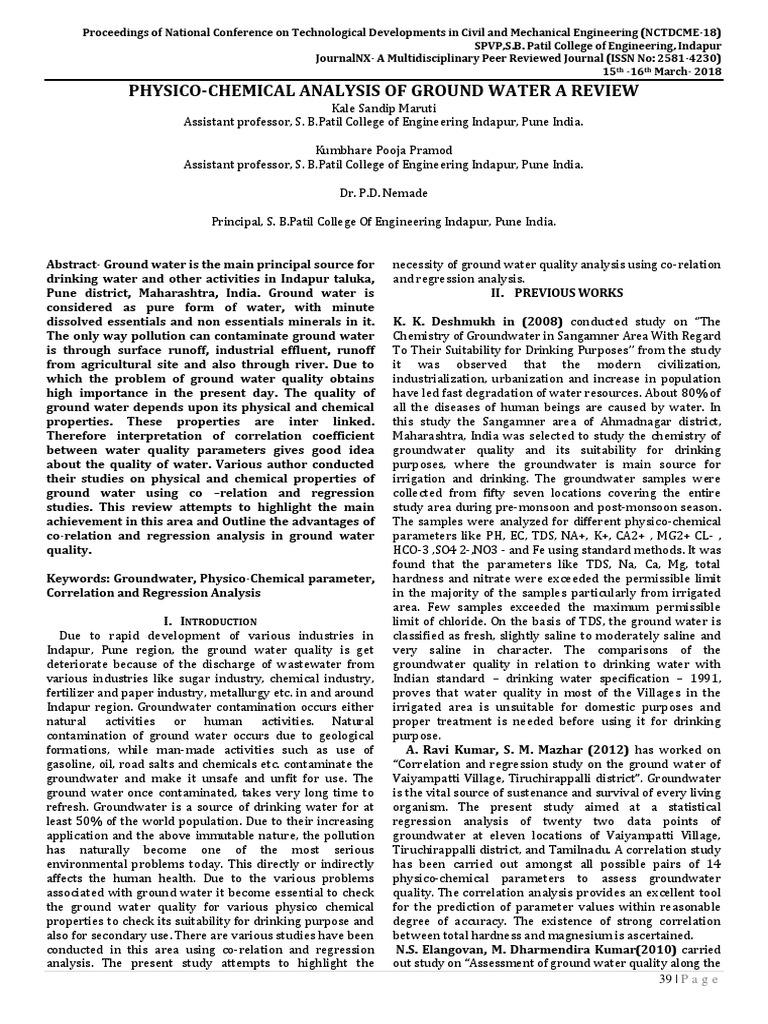 Physico-Chemical Analysis of Ground Water A Review: Ntroduction | PDF ...