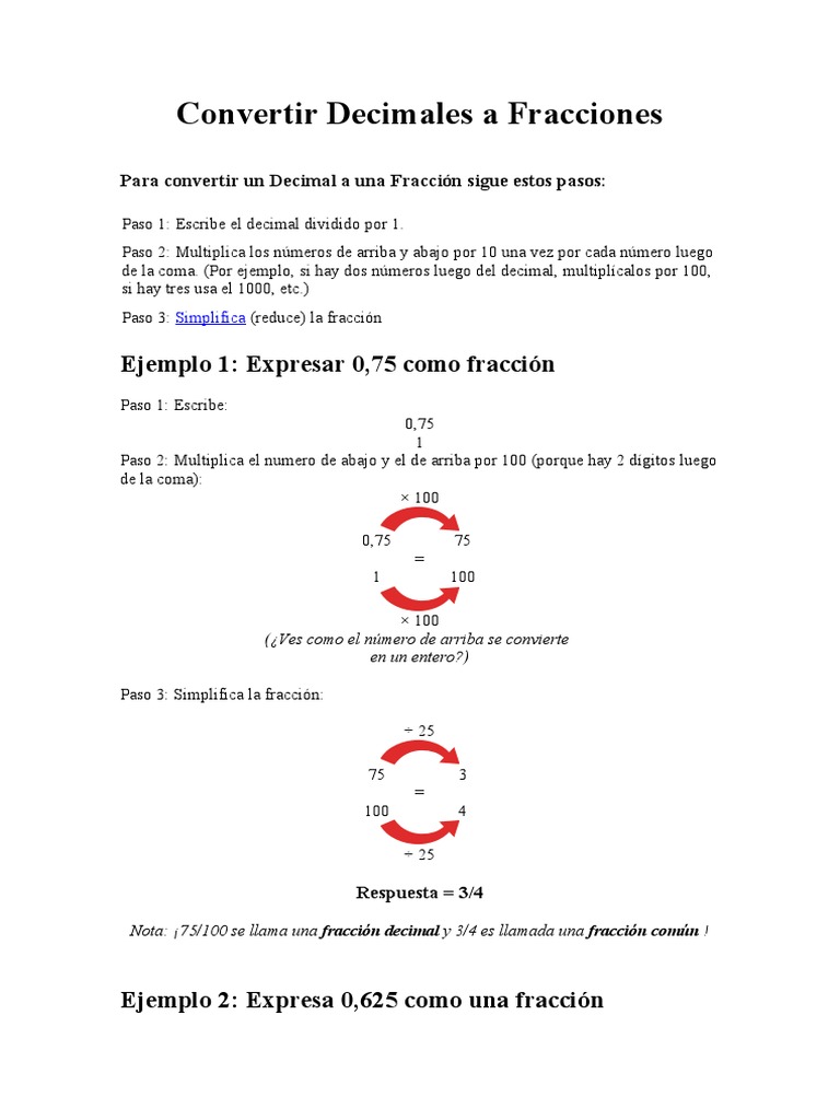 Conversión de Decimales a Fracciones | PDF | Decimal | Matemáticas