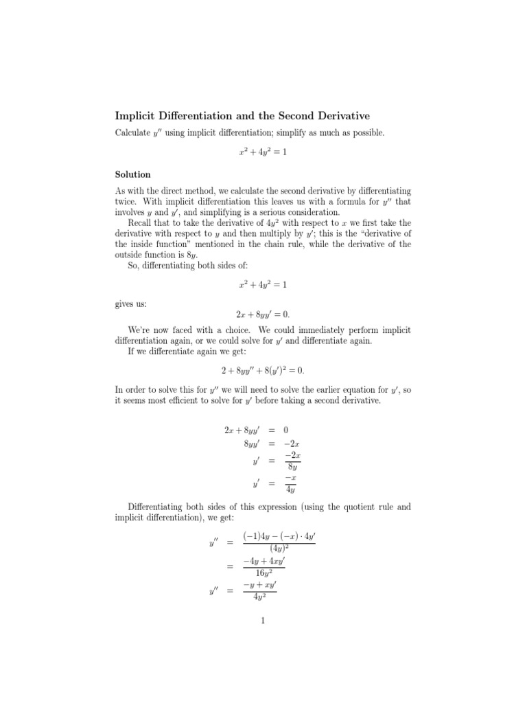 Implicit Differentiation and The Second Derivative | PDF | Derivative ...