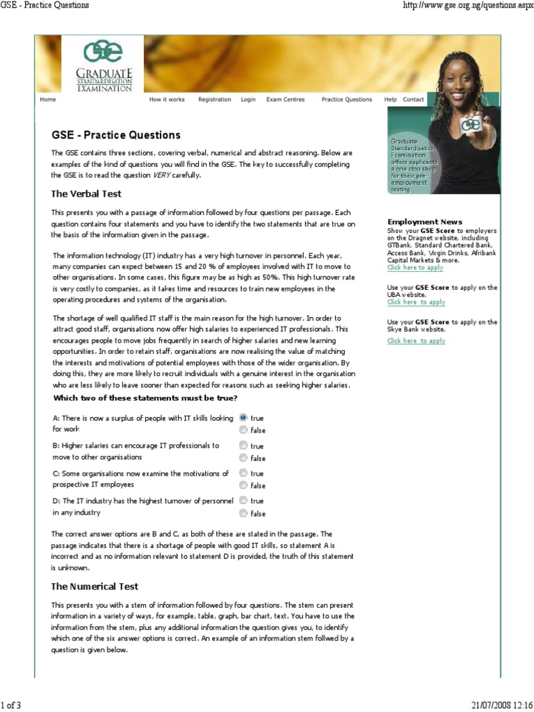 GSE - Practice Questions: The Verbal Test | PDF | Turnover (Employment ...
