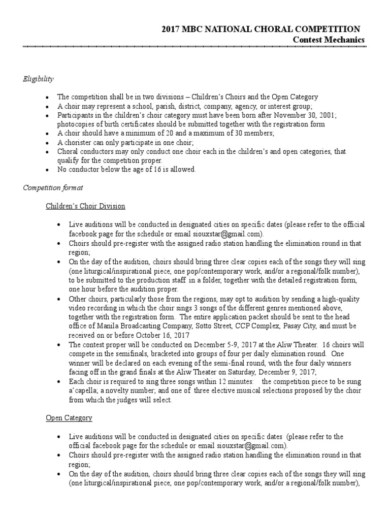 2017 MBC National Choral Competition Contest Mechanics: Eligibility ...