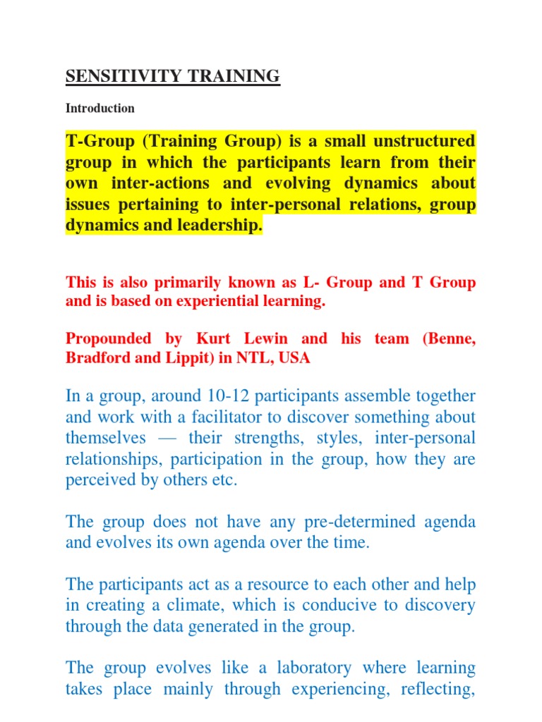 Sensitivity Training | PDF | Facilitator | Interpersonal Relationships