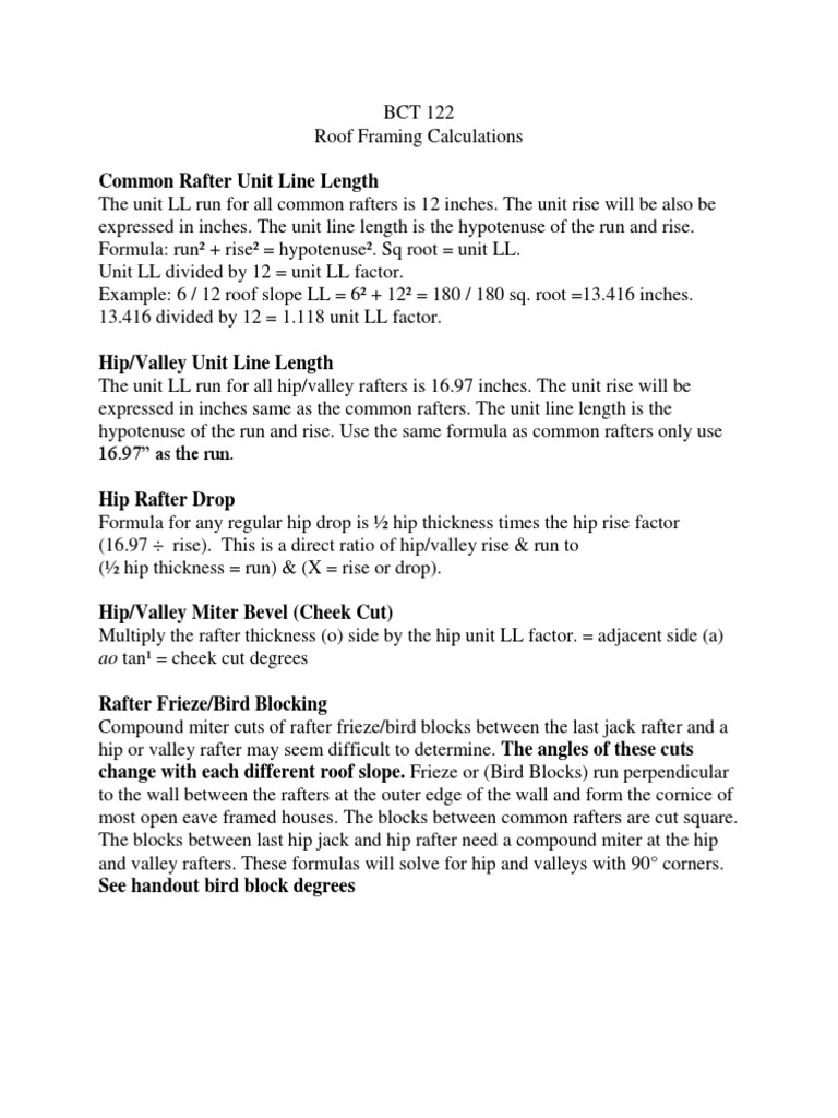 Common Rafter Unit Line Length: Ao Tan Cheek Cut Degrees | PDF | Sine ...