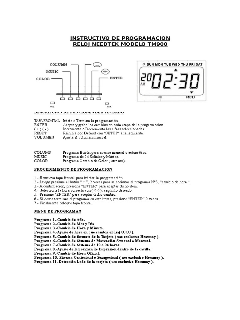 Instructivo de Programación TM900 | PDF | Métodos y materiales de enseñanza