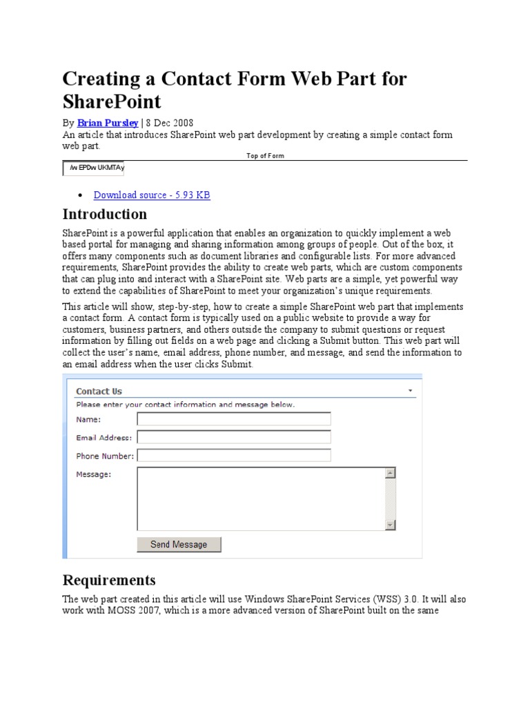 SharePoint Contact Form Web Part Guide | PDF | Share Point | Microsoft ...