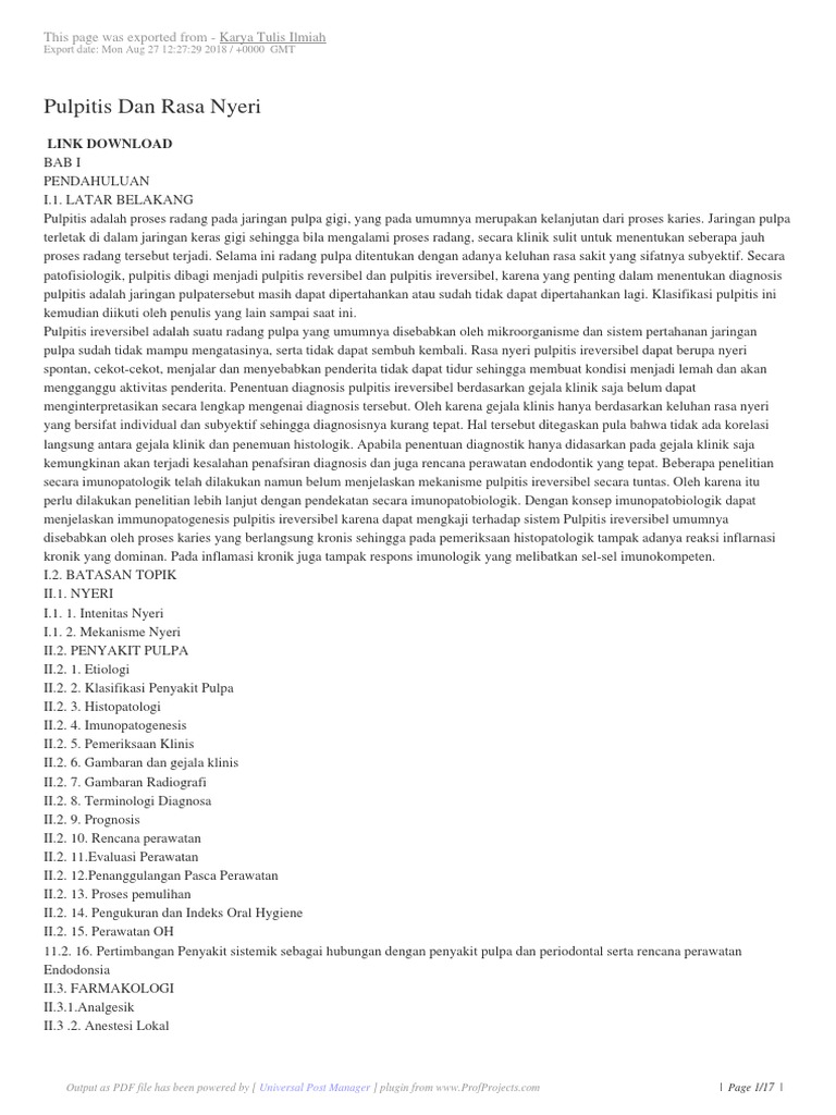 Pulpitis: Penyebab, Nyeri, dan Diagnosis | PDF