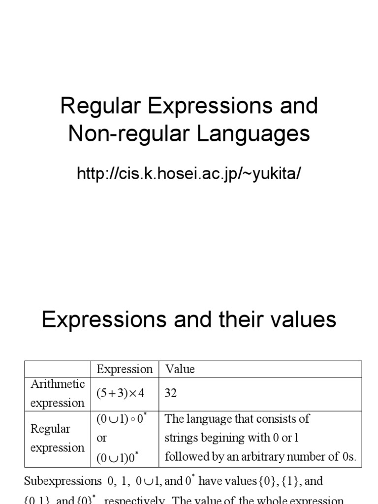 Regular Expressions and Non-Regular Languages | PDF | Theory Of ...