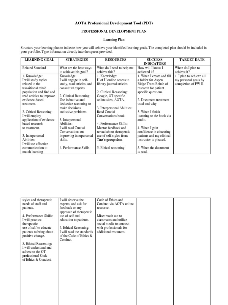 AOTA Professional Development Tool (PDT) | PDF | Reason | Mentorship