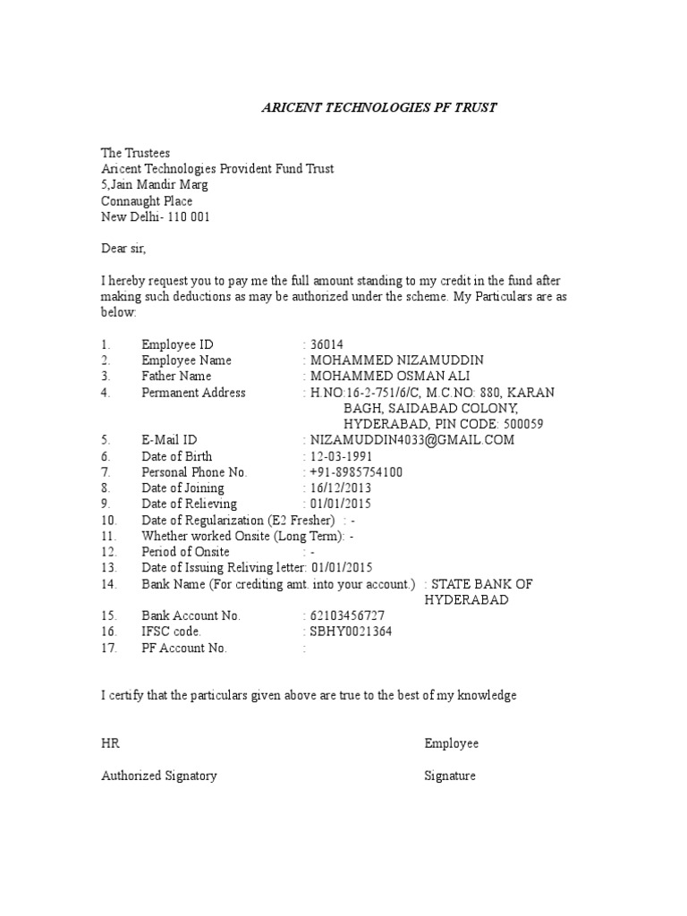 PF Withdrawal Claim Form | PDF | Payments | Taxes
