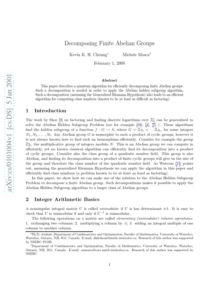 Decomposing Finite Abelian Groups | PDF | Group (Mathematics) | Matrix (Mathematics)