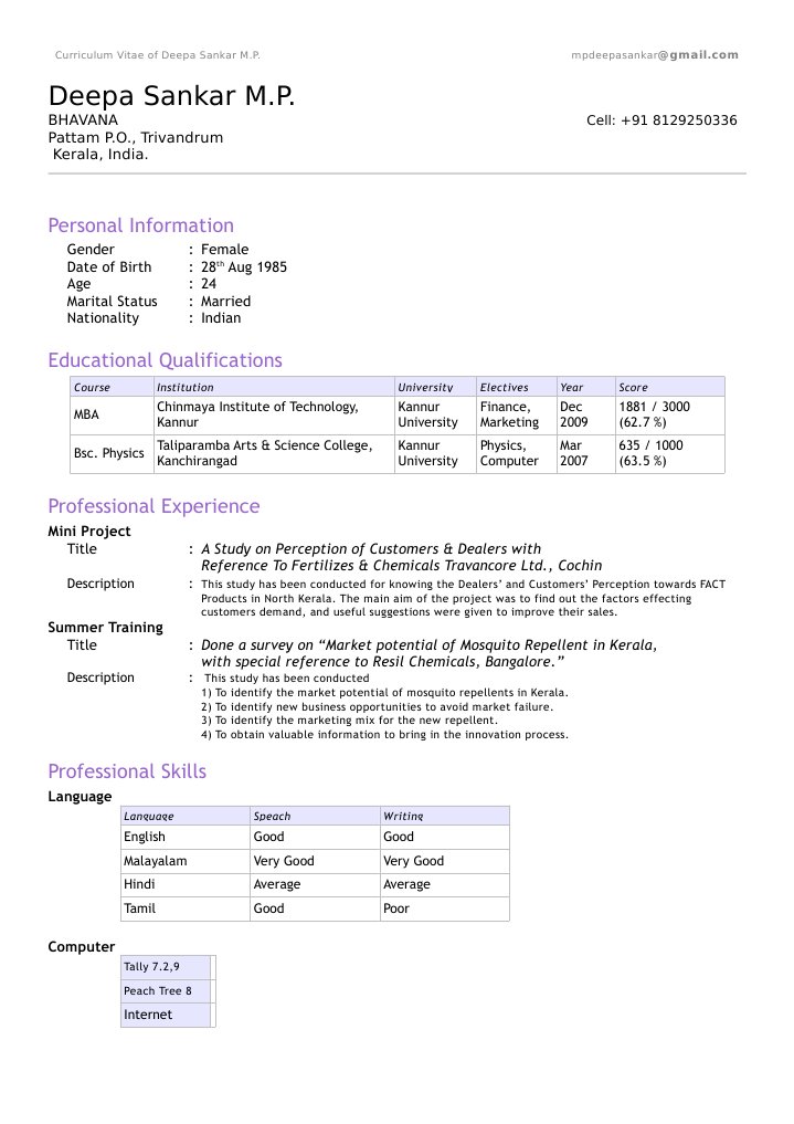 Resume Deepa | PDF | Kerala | Marketing