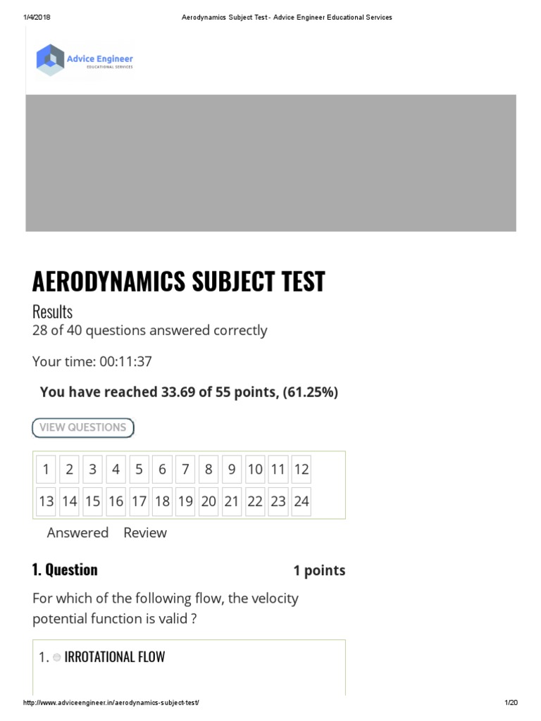 Aerodynamics Subject Test | PDF | Lift (Force) | Aerodynamics