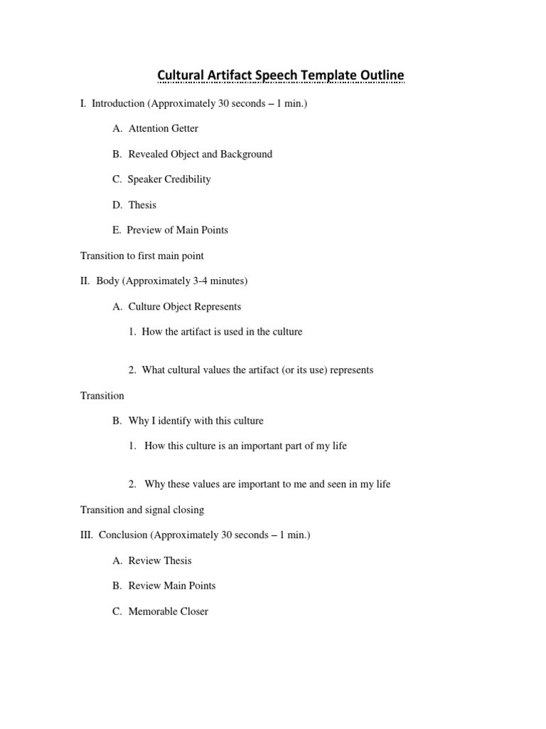 Cultural Artifact Speech Template Outline | PDF