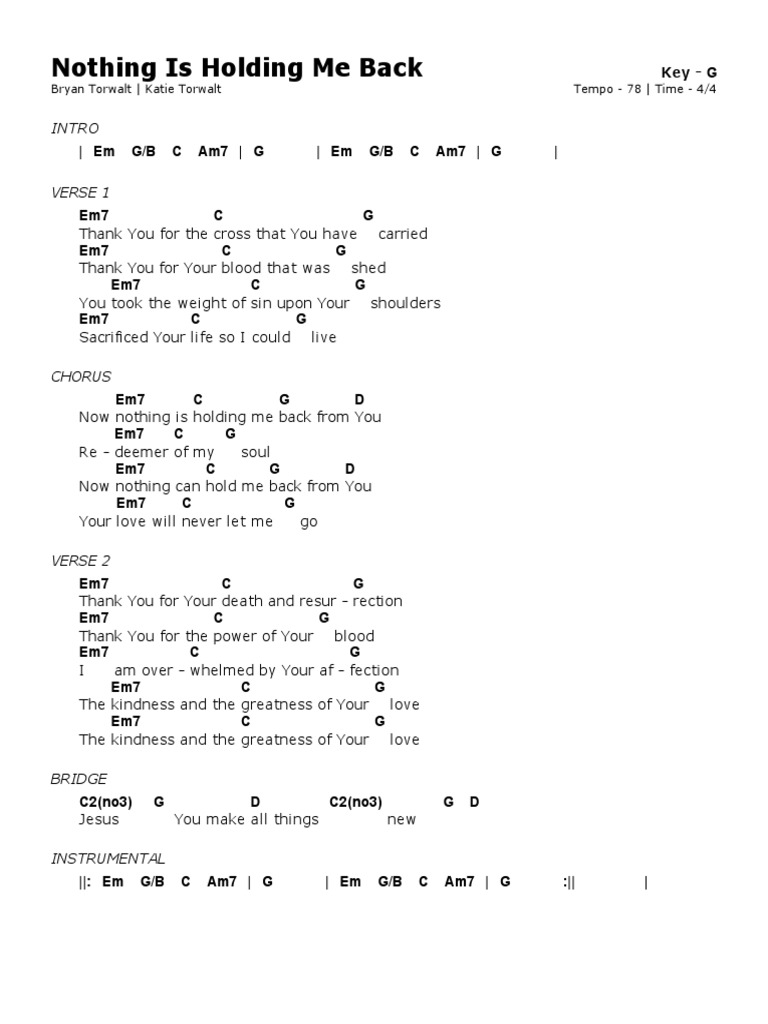 Nothing Is Holding Me Back: Key - G | PDF