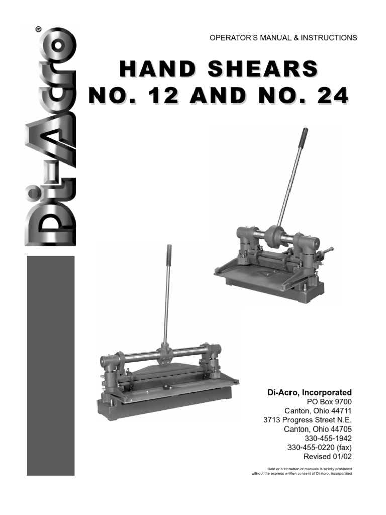12 & 24 Hand Shear Manual | PDF | Screw | Tools 12 & 24 Hand Shear Manual | PDF | Screw | Tools