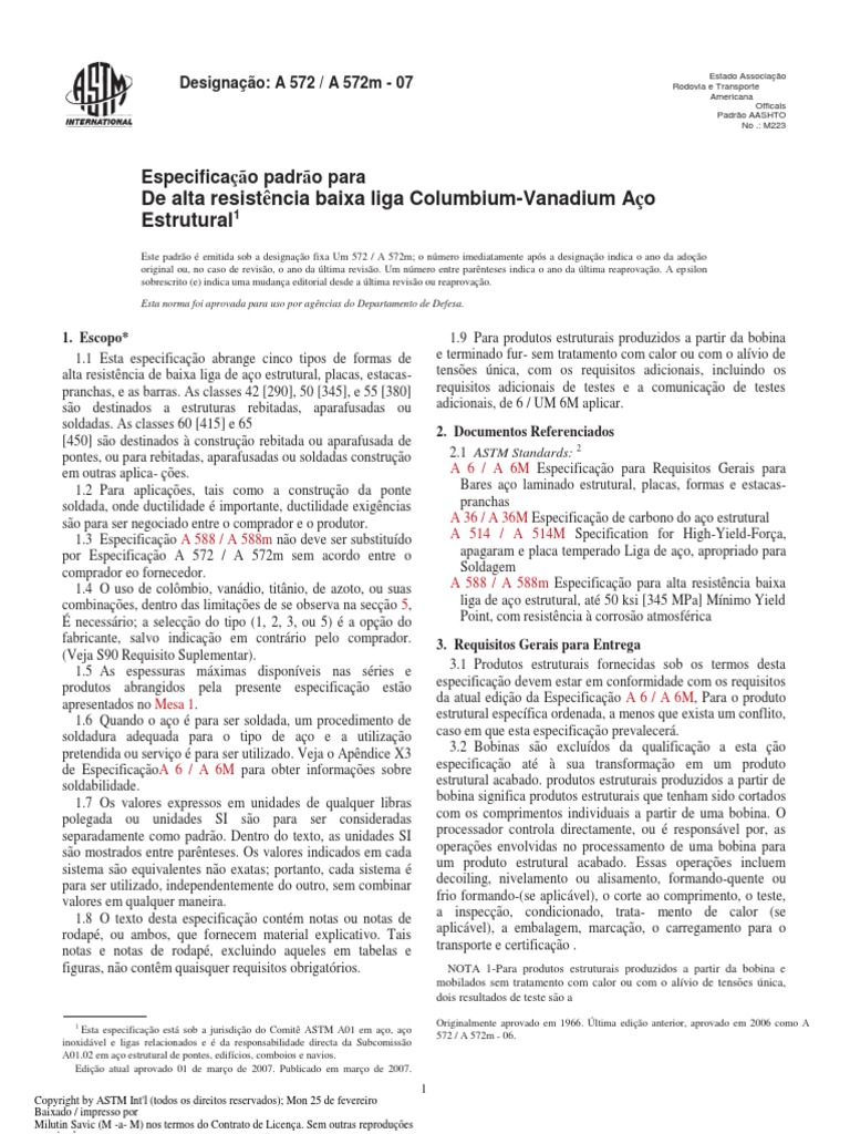 Astm A572 PDF - En.pt | Download grátis PDF | Aço | Materiais