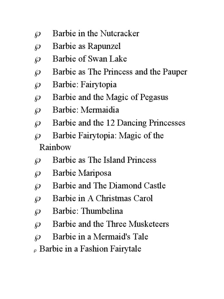 Barbie Movie Titles and Summaries | PDF | Art | Poetry