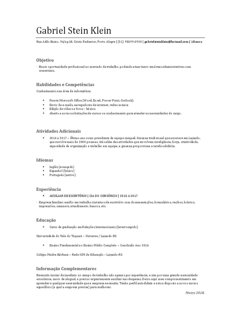 Currículo de Gabriel Stein Klein | PDF