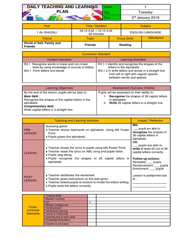 Daily English Lesson Recognizes Capital Letters | PDF | Learning | Teachers