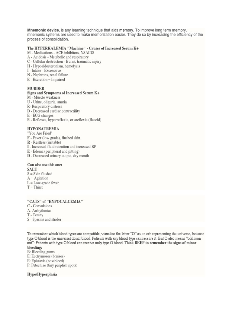 Autonomic Dysreflexia Mnemonic